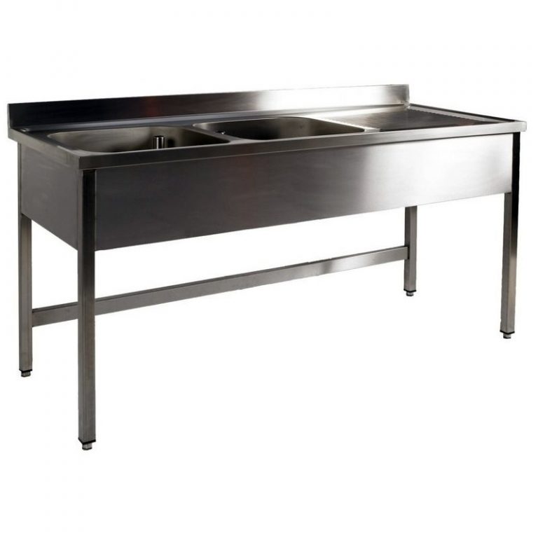 Plonge inox prof. 600 mm- 2 bacs droite – étagère